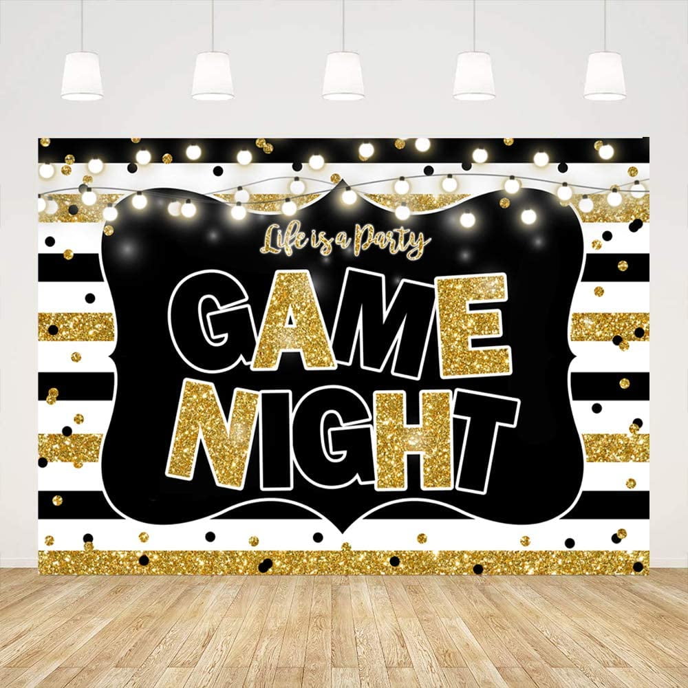 Game Night Party Backdrop Black and Gold Stripes Photo Background Game ...