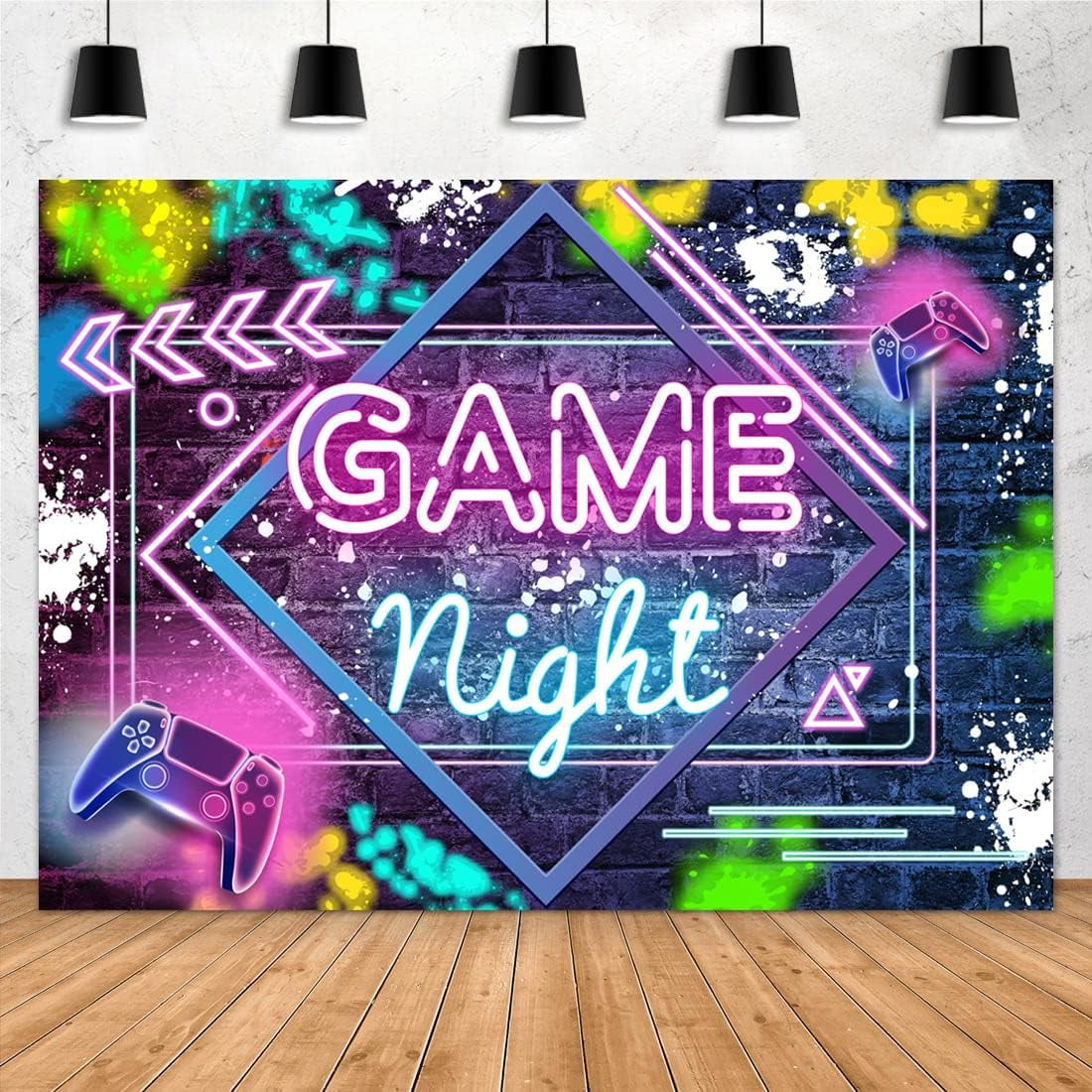 Game Night Party Decoration Backdrops Adults Glow Neon Game On Birthday ...