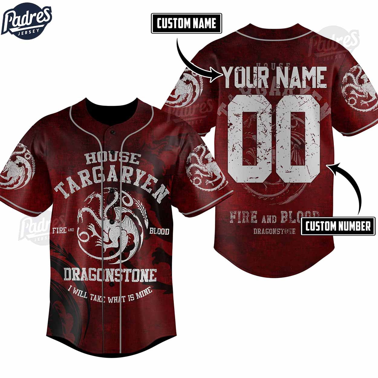 Game Of Thrones House Targaryen Fire And Blood Custom Red Baseball ...