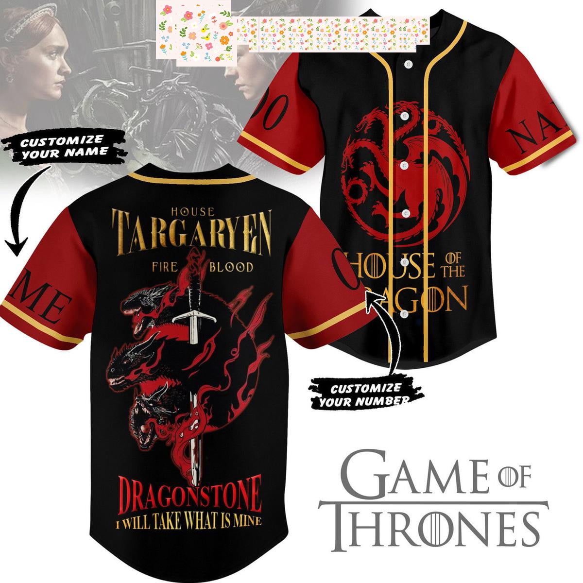 Game Of Thrones House Targaryen Fire And Blood Personalized Baseball ...