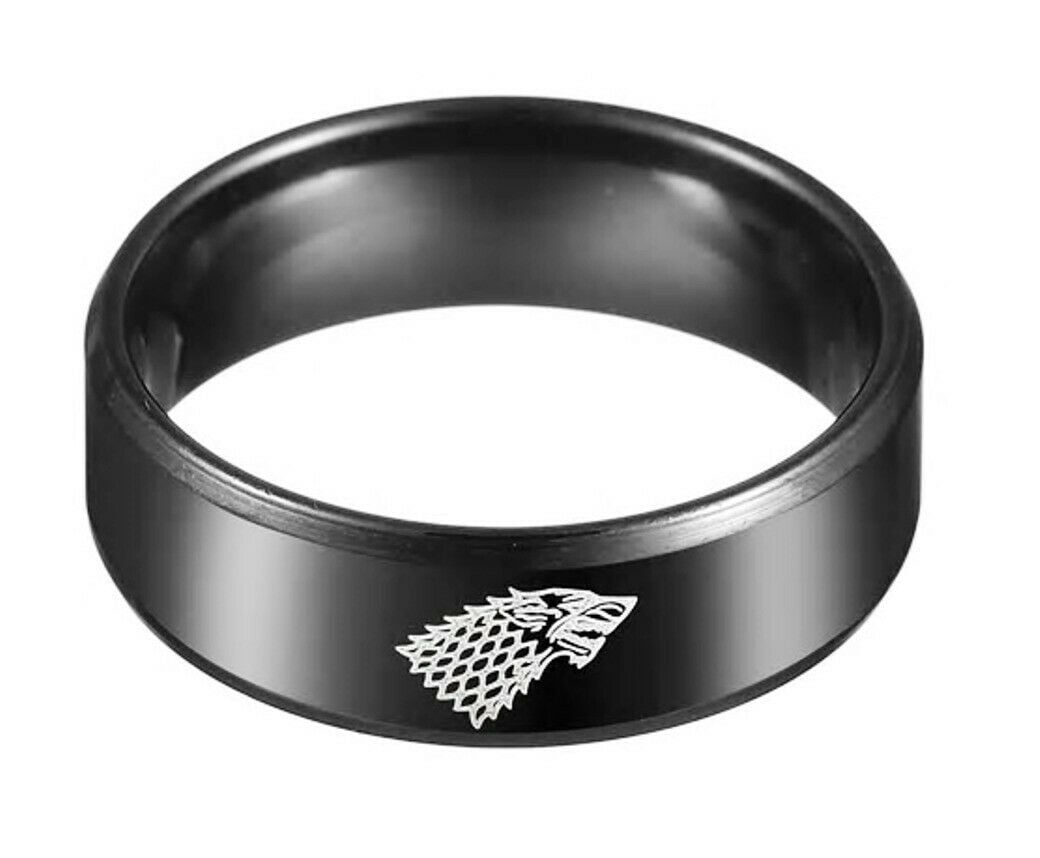 Game Of Thrones Stark Wolf Logo Black Stainless Steel Band Ring Size 7 ...