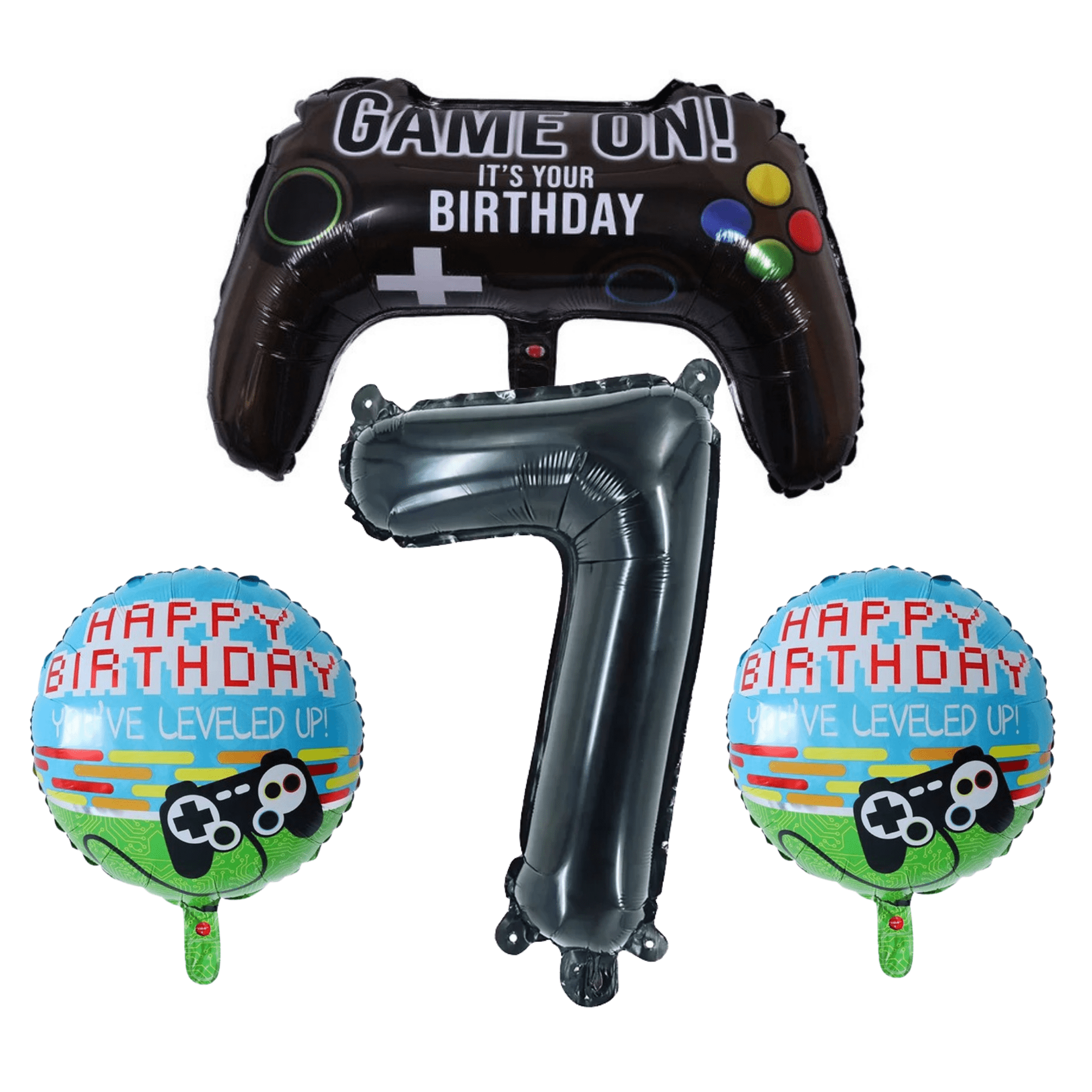 Game On! 7th Birthday Party Foil Balloon Set Gamer Black Blue - Walmart.com
