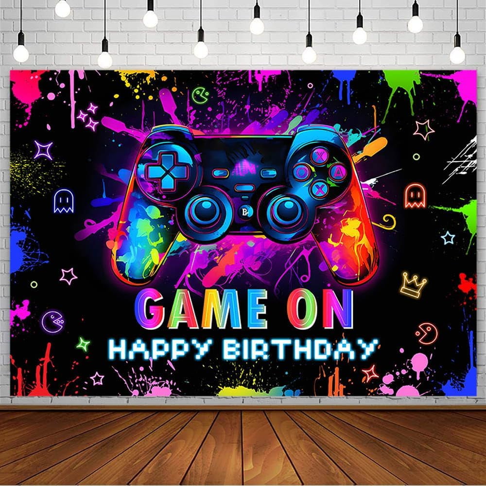Game On Backdrop for Boys Video Game Birthday Photography Background ...