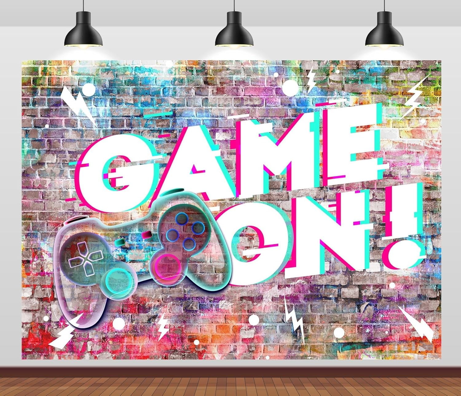 Game On Backdrop Colored Brick Wall with Game Consoles Background ...