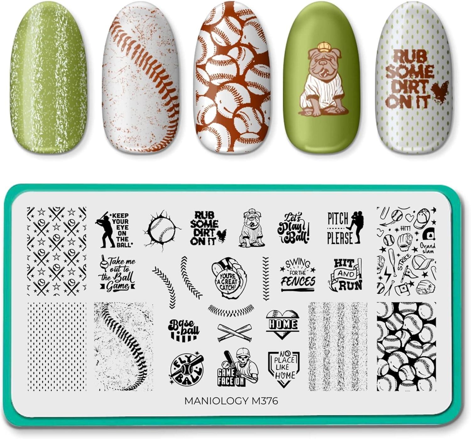 Game On Batter Up Nail Stamping Plate, Baseball Stamp Plates, Grand ...