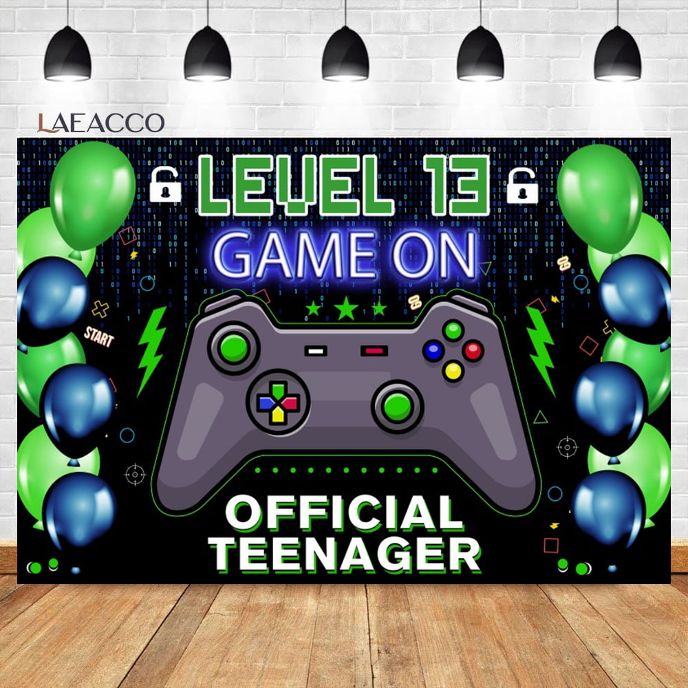 Game On Birthday Photography Backdrop Level Up Game Boys Room Wall ...