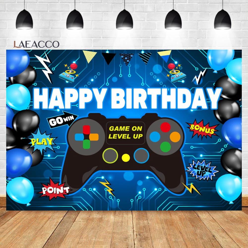 Game On Birthday Photography Backdrop Level Up Game Boys Room Wall ...