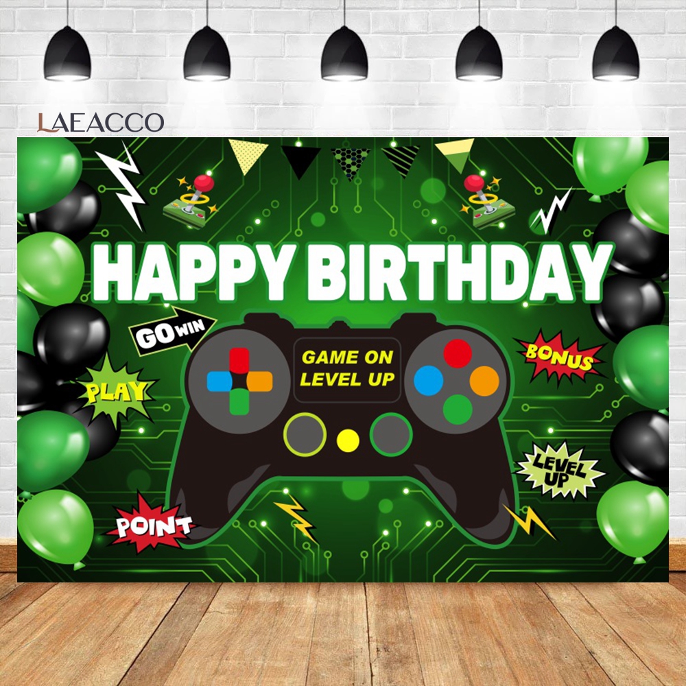 Game On Birthday Photography Backdrop Level Up Game Boys Room Wall ...