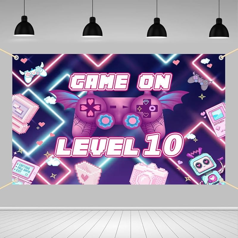 Game On Happy Birthday Backdrop Game Night Photography Background Neon ...