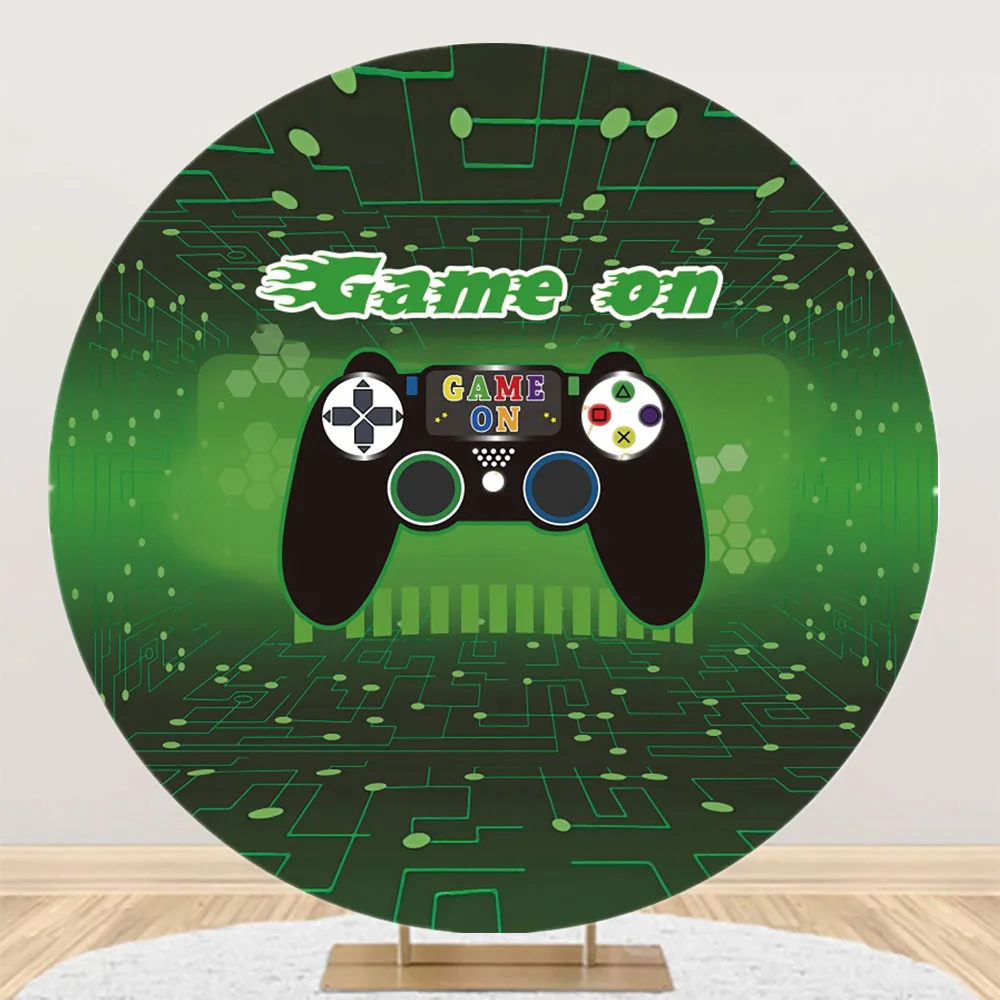 Game On Happy Birthday Round Photography Backdrop Cover Gaming Theme ...