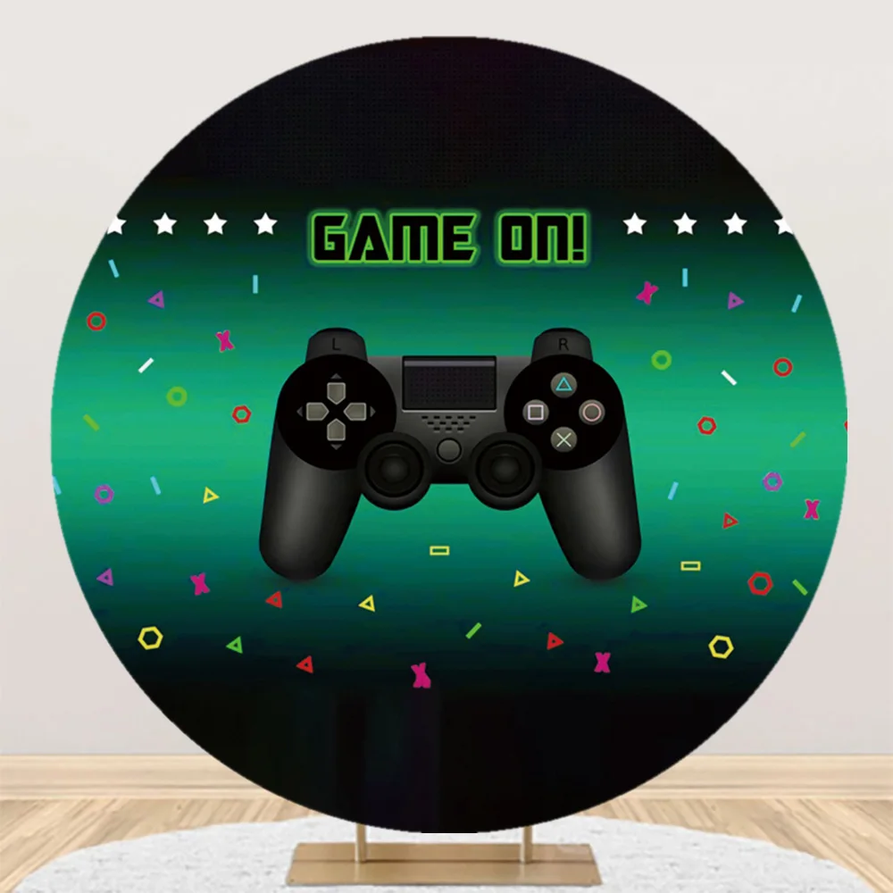 Game On Happy Birthday Round Photography Backdrop Cover Gaming Theme ...