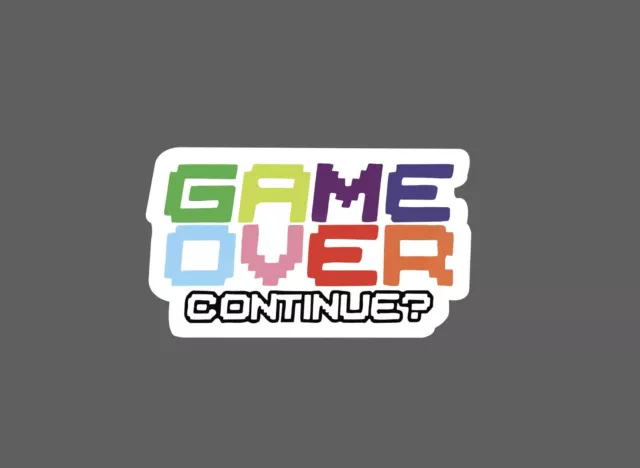 Game Over Sticker Continue Waterproof Sticker Phone Decal Water Bottle ...