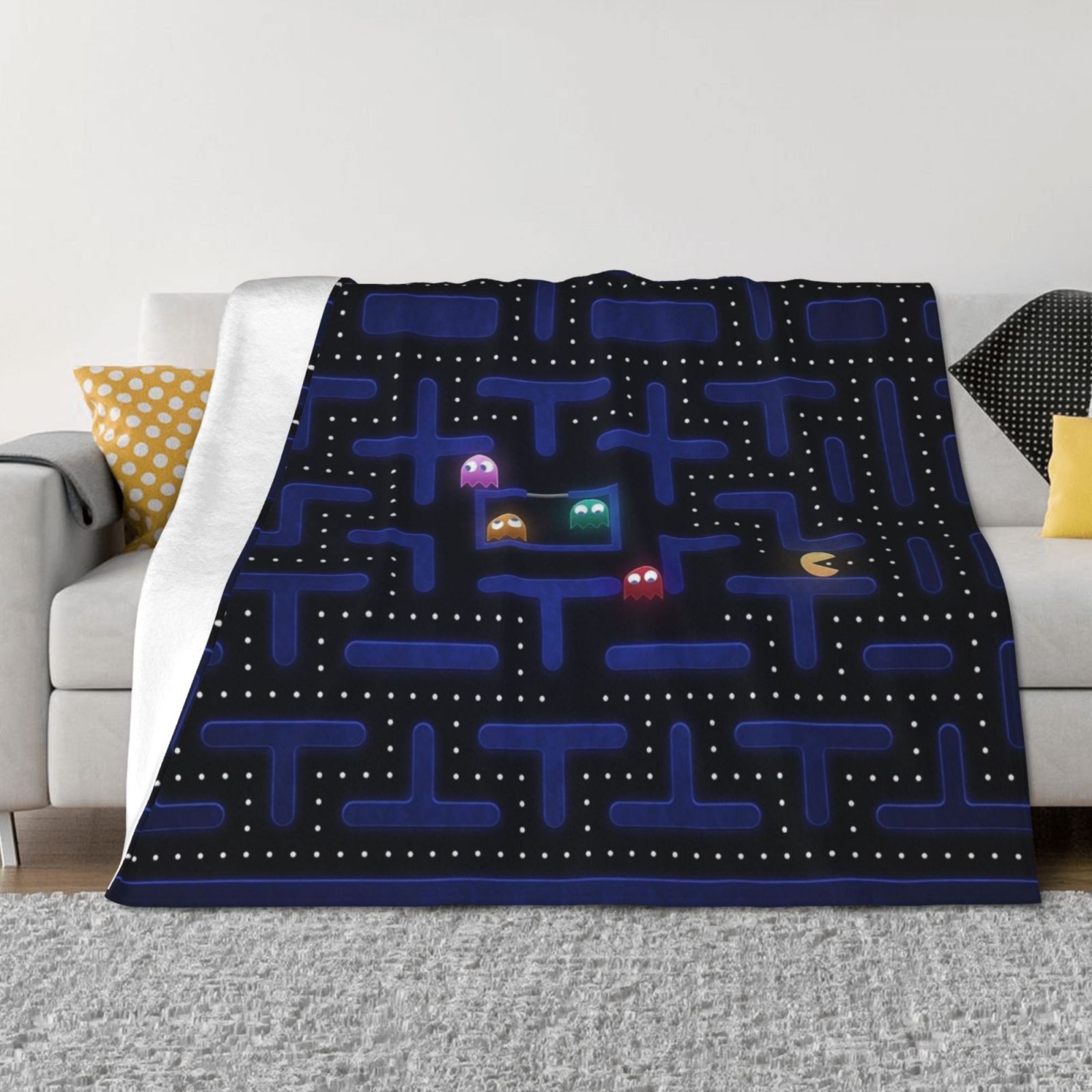 Game Pac-Man Blanket Cozy Soft Fleece Flannel Bed Blanket All Season ...