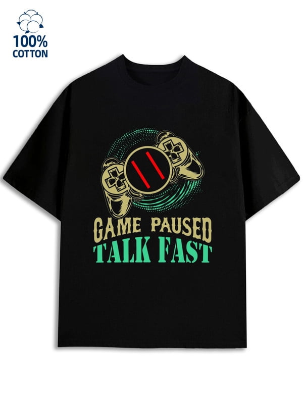 Game Pause Talk Fast men funny humor 180G 100% Cotton black work funny ...