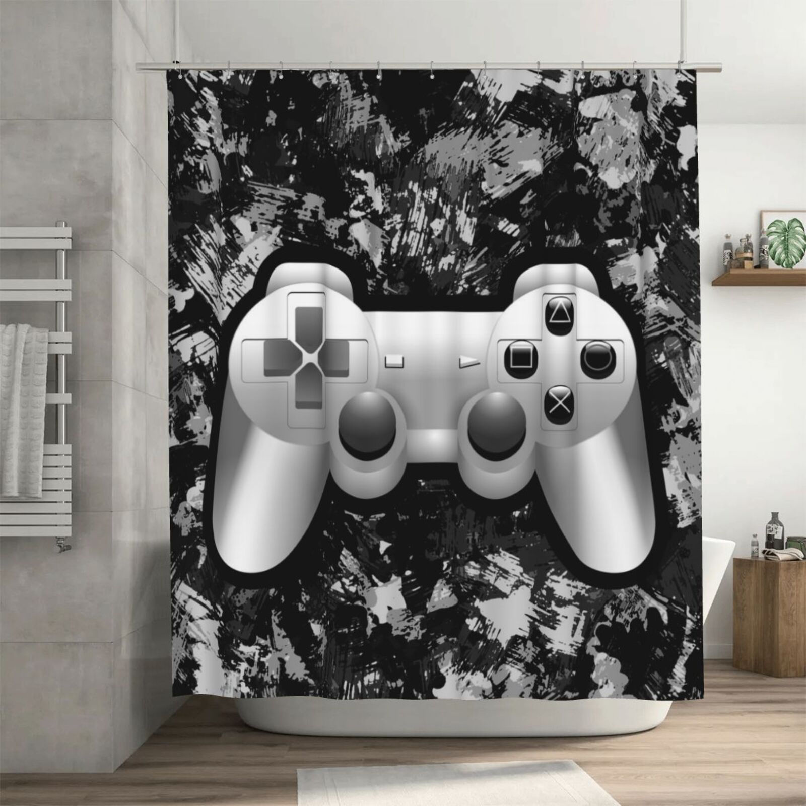 Game Player Game Controller Pattern Shower Curtain, Black Graffiti Game ...