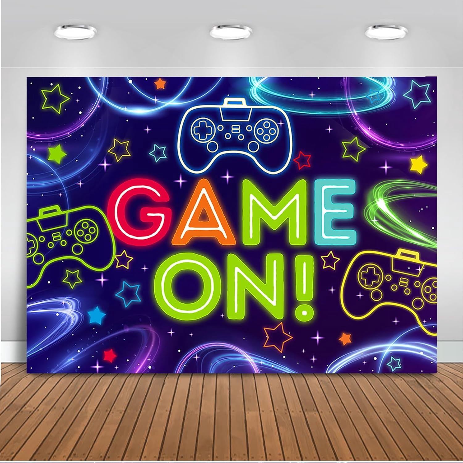 Game On Pretty Backdrop Video Game Level Up Boys Gaming Birthday Decorations Background Birthday ...