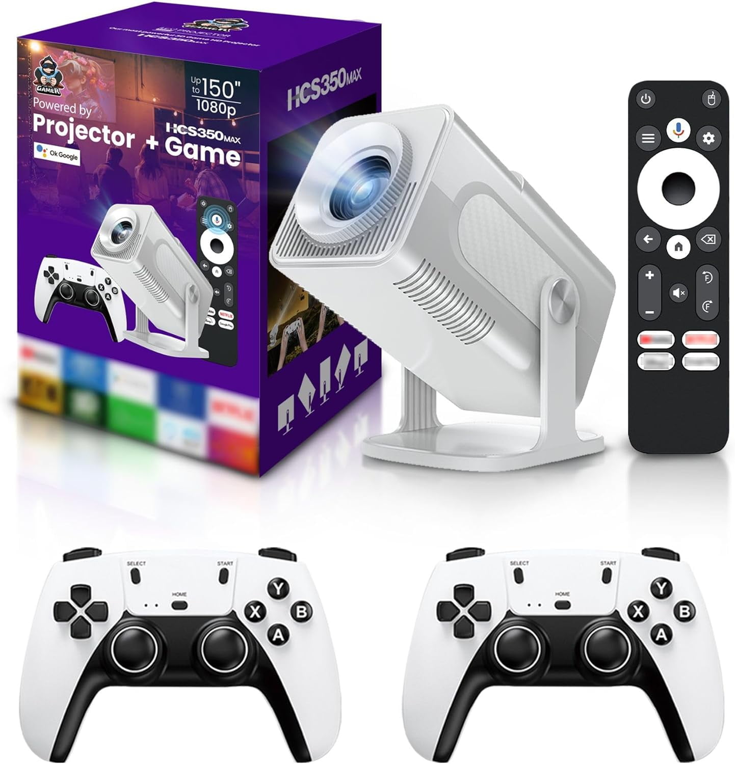 Game Projector with 2 gamepads Gaming Consoles Mini Projector with Wifi ...