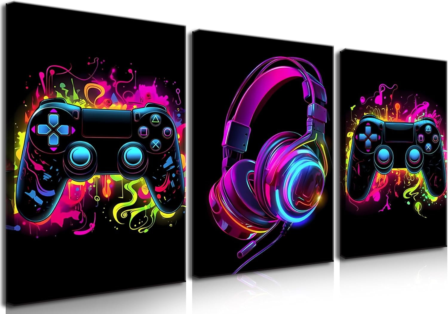Game Room Decor Set of 3, Neon Gaming Video Game Room Wall Art, Gaming ...