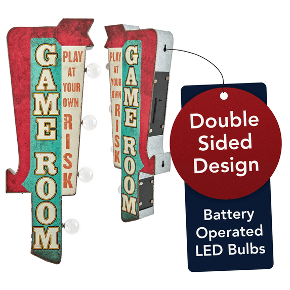 Vintage LED Sign for Game Room, 'Play At Your Own Risk', Double-Sided ...