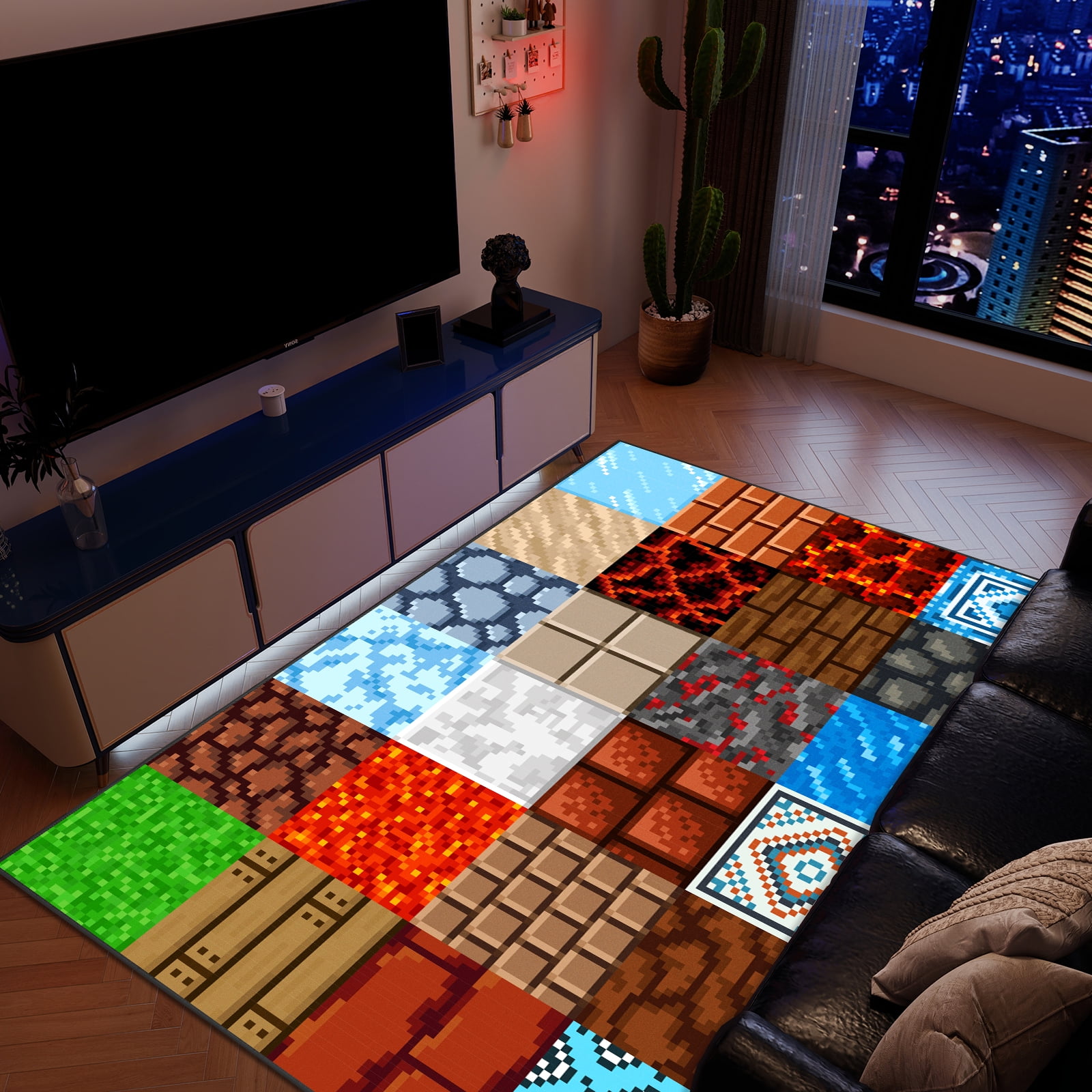 Game Rug Teen Boys Carpet with Pixel Game Element Decoration Mat, 8 Bit ...