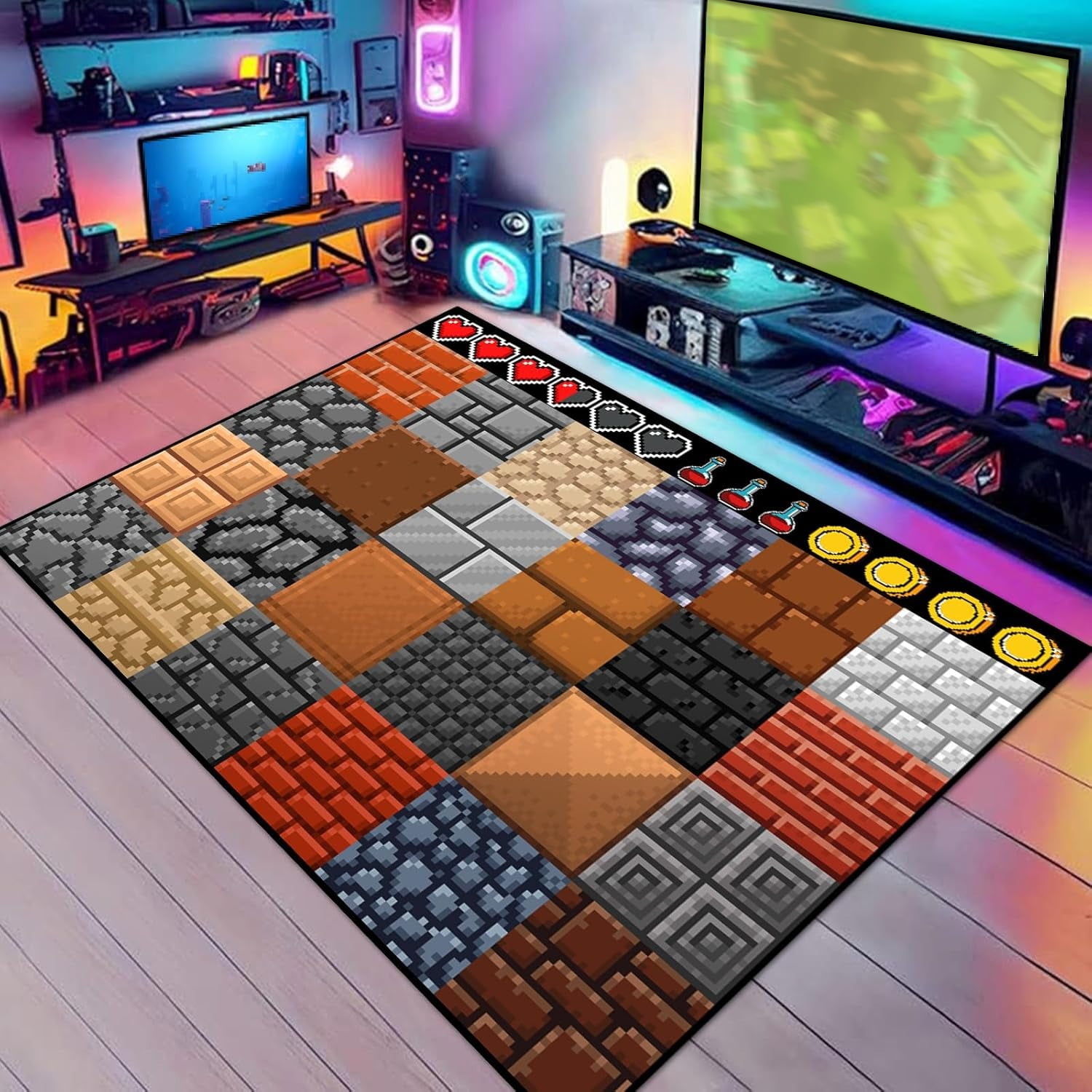 Game Rug Teen Boys Carpet with Pixel Game Floor Wall Element Decoration ...