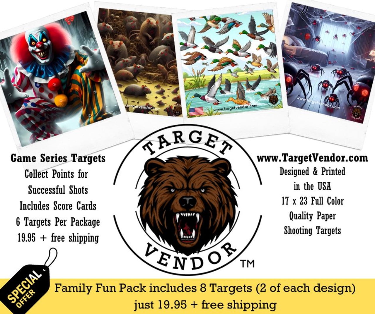 Target Vendor Games Series Paper Shooting Targets Full Color 17” x 23 ...