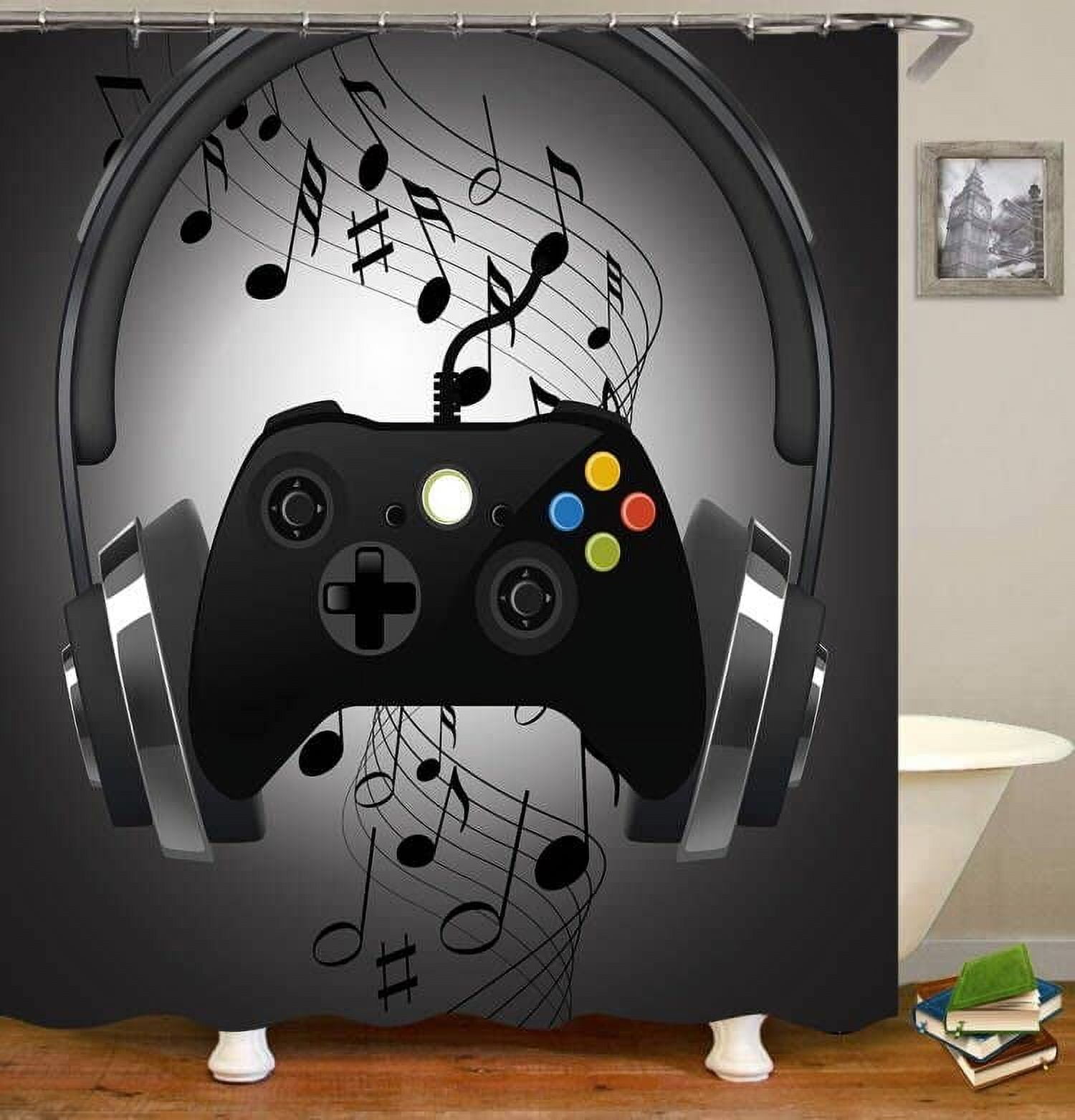 Game Shower Curtain Kids Boys Gaming Bath Curtain with 12 Hooks Modern ...