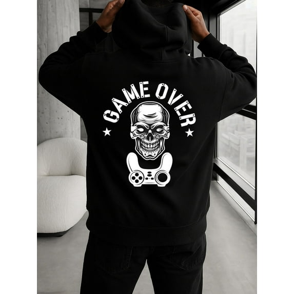 Game Over Skull graphic hoodies games mens sweatshirts black New Spring ...