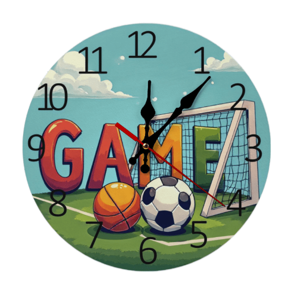 Game On Sports Theme Wall Clock - Soccer Basketball Design, Silent Non ...