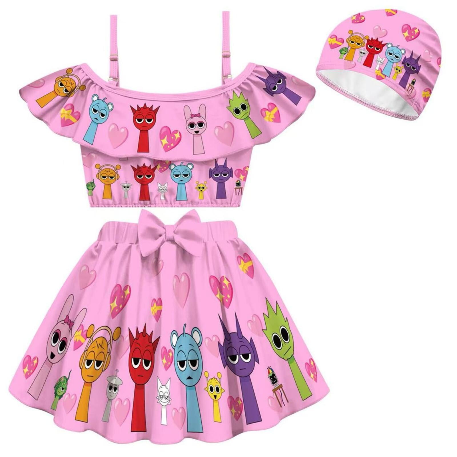 Game Sprunki Cute Swimsuit Cartoon Shoulder Ruffle Bathing Suit with ...