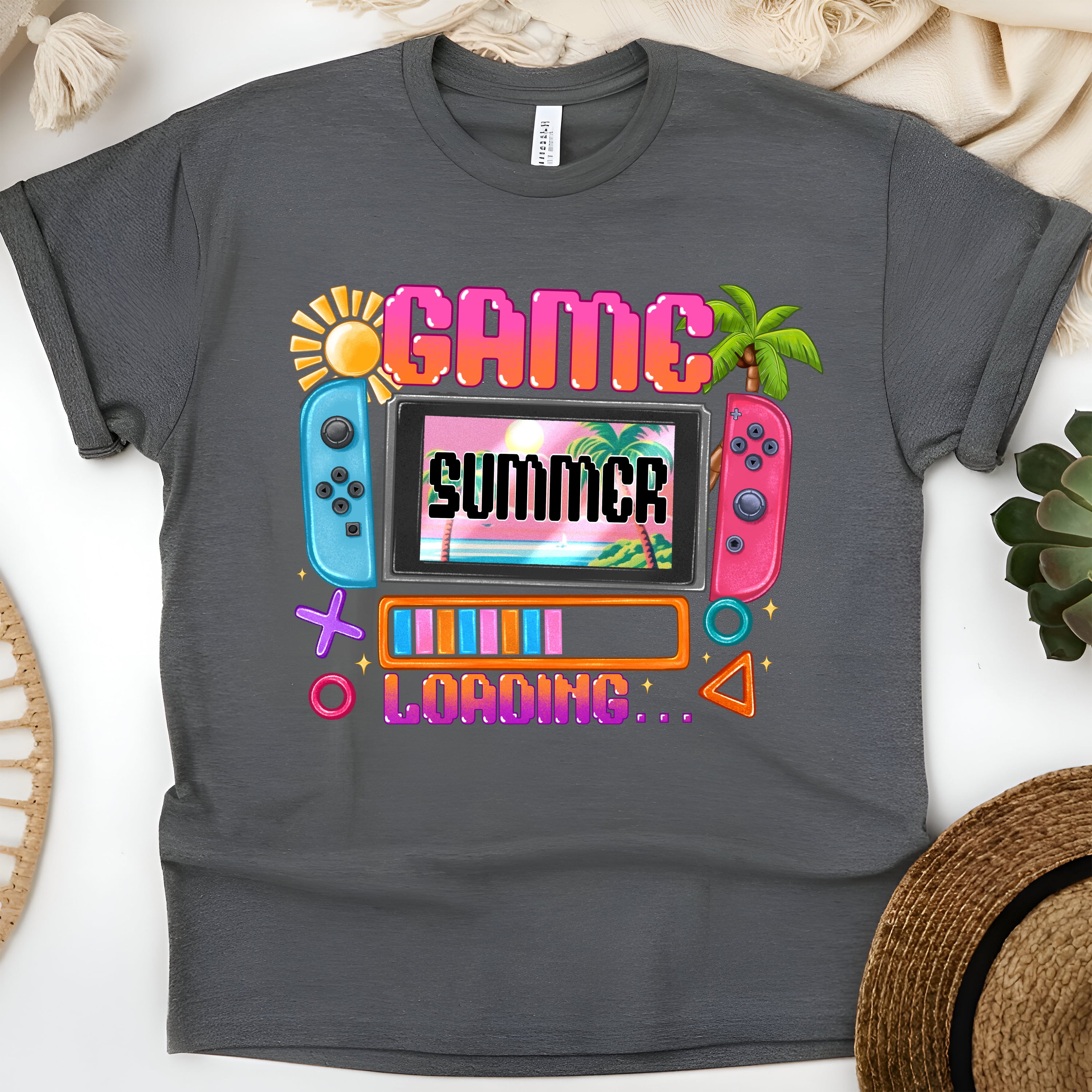 Game Summer Loading T-Shirt – Fun Gamer Summer Tee, Dark Heather, Size ...