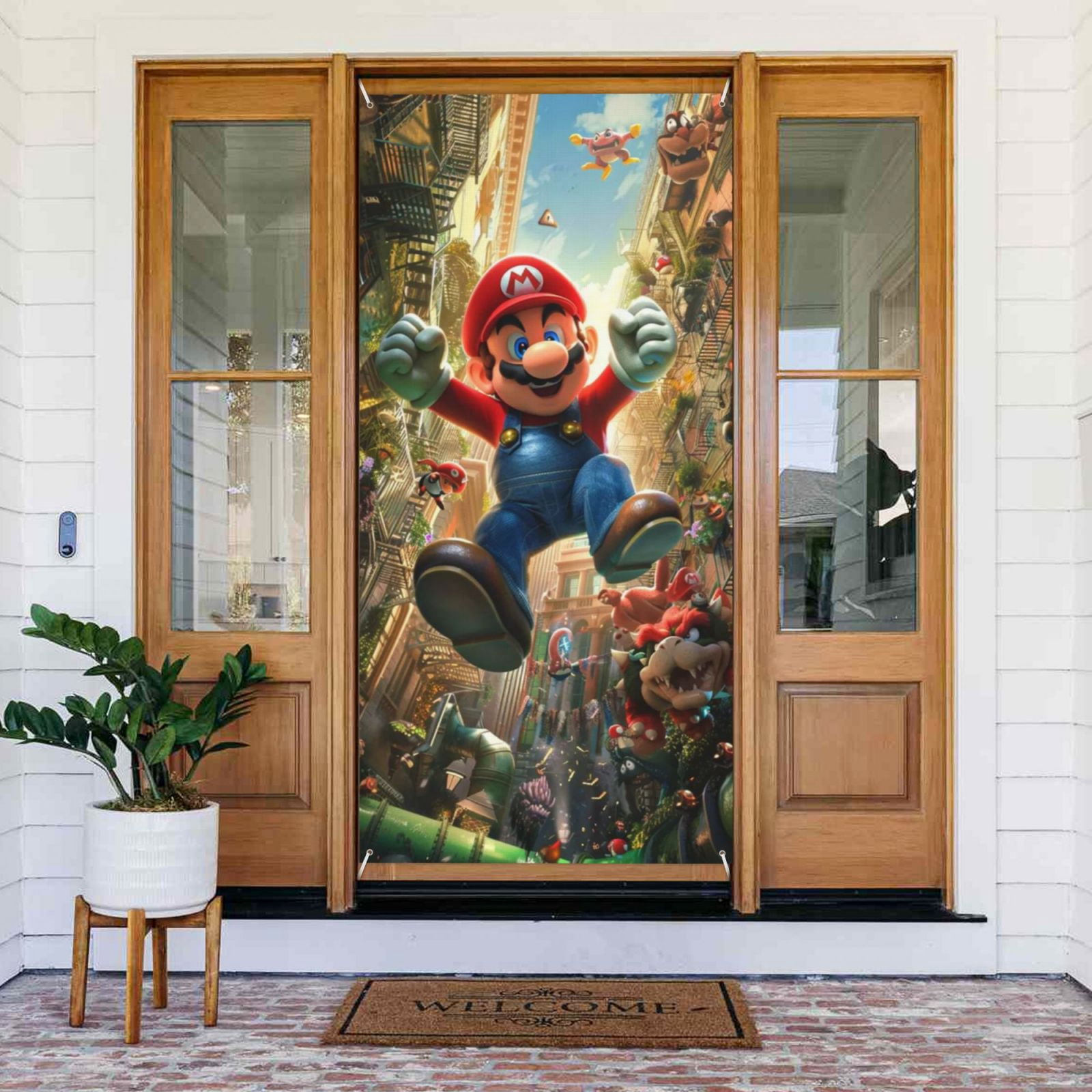 Game Super Mario Door Cover Decorations Door Banner Porch Sign Banner ...