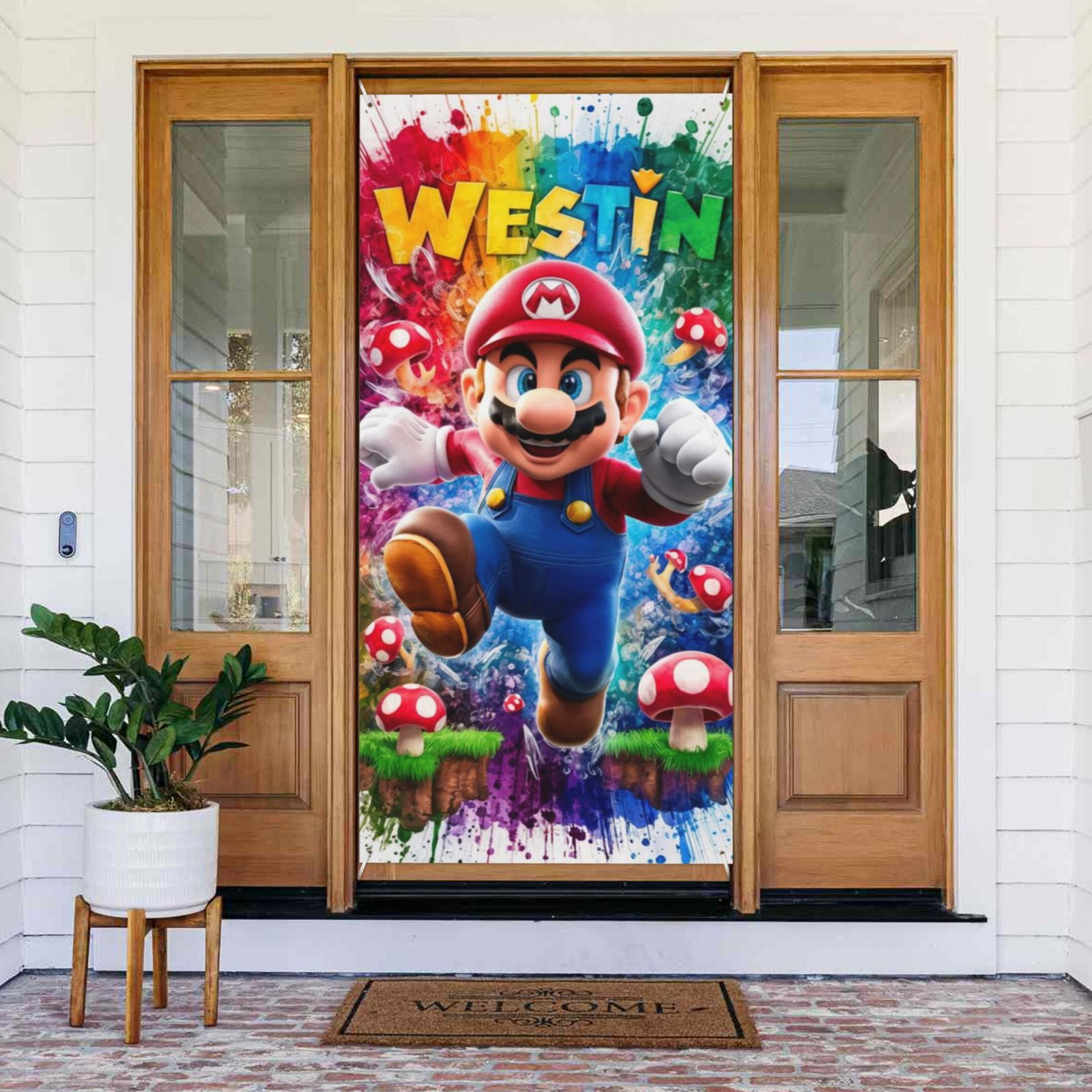 Game Super Mario Door Cover Decorations Door Banner Porch Sign Banner ...