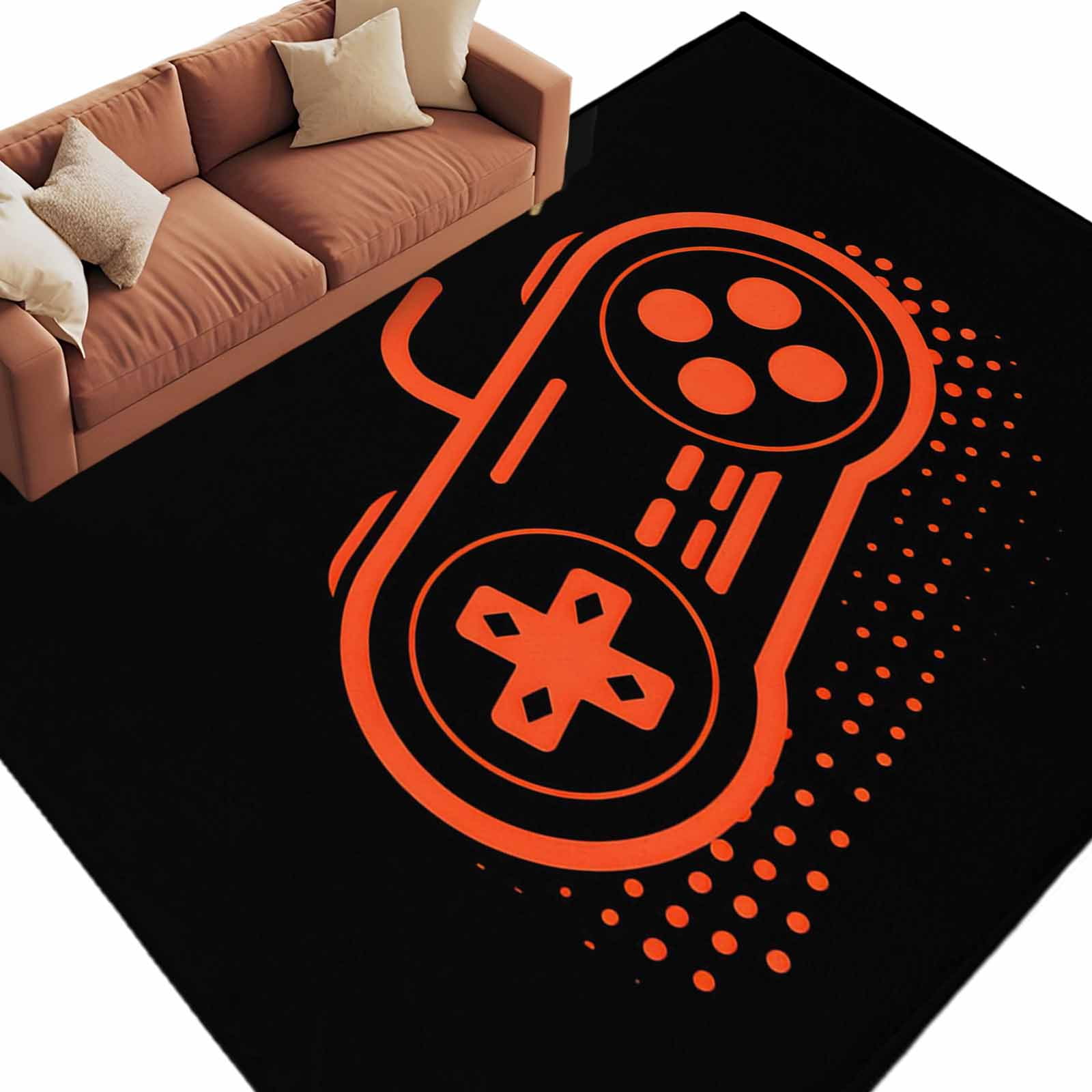 Game Theme Area Rug 5x8ft Red Game Controller Non-Slip Washable Square ...