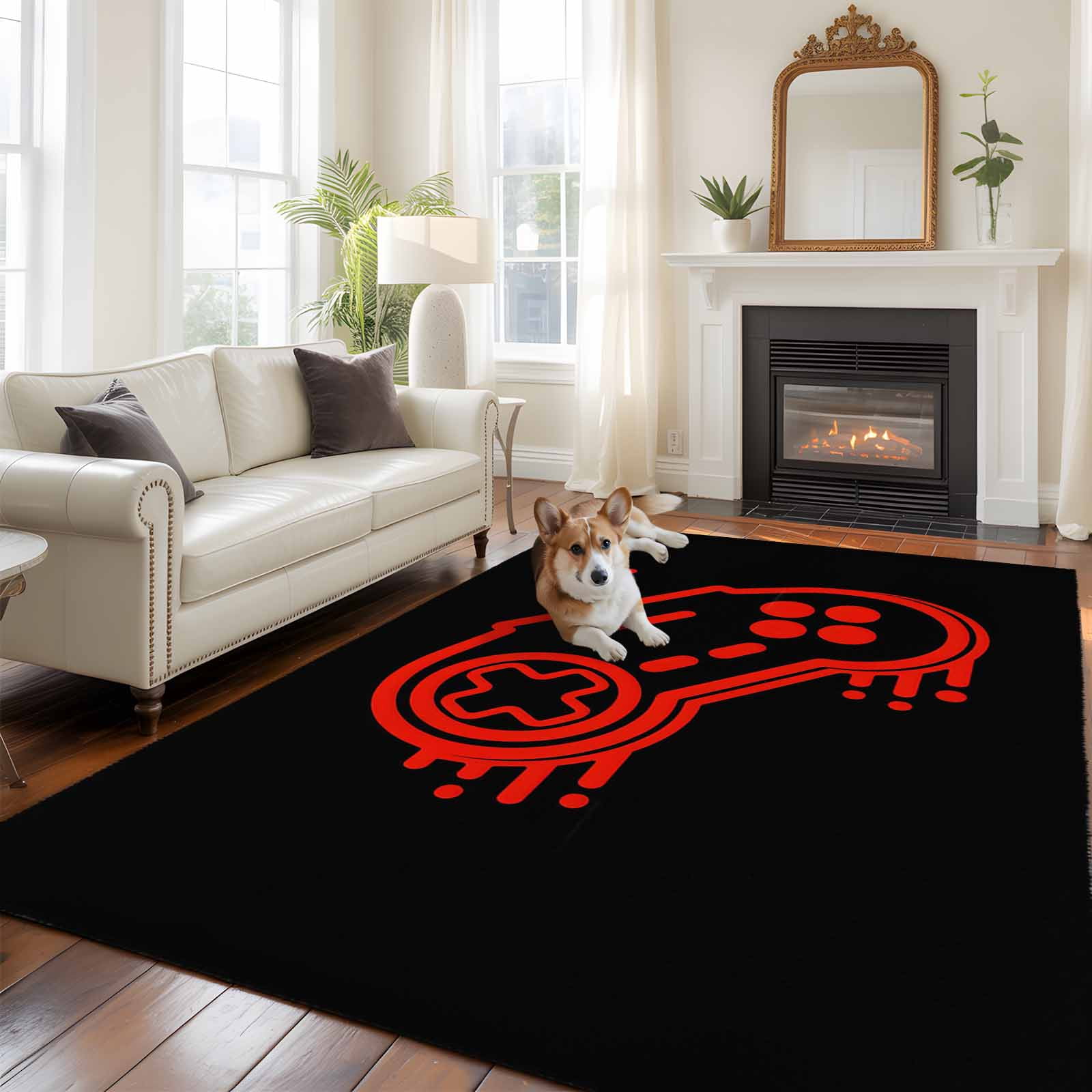 Game Theme Large Area Rugs 5x8 ft Red Game Controller Modern Lines ...