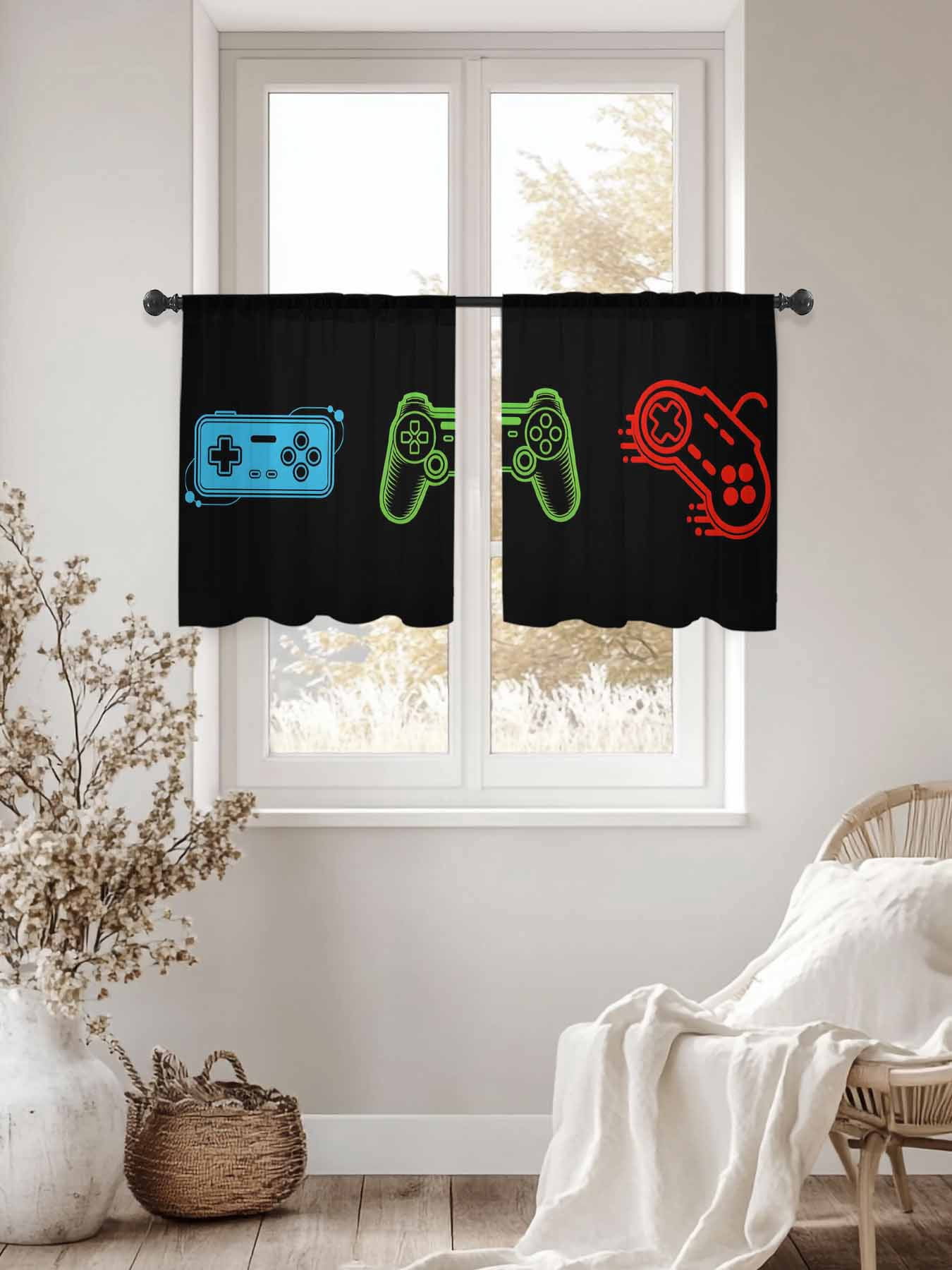 Game Theme Sheer Curtains 45 Inches Long 2 Panels, Semi Sheer Rod ...