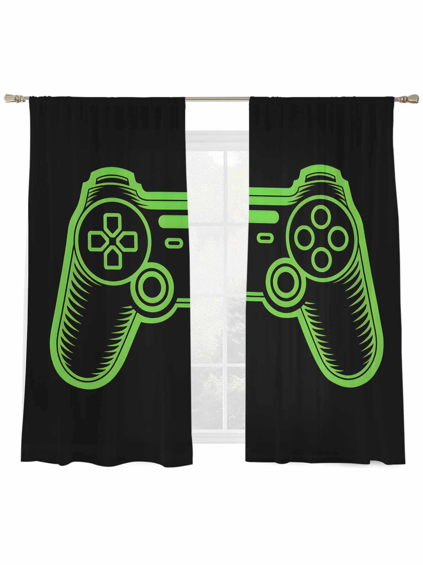 Game Theme Sheer Curtains 72 Inch Long 2 Panels, Green Game Controller ...