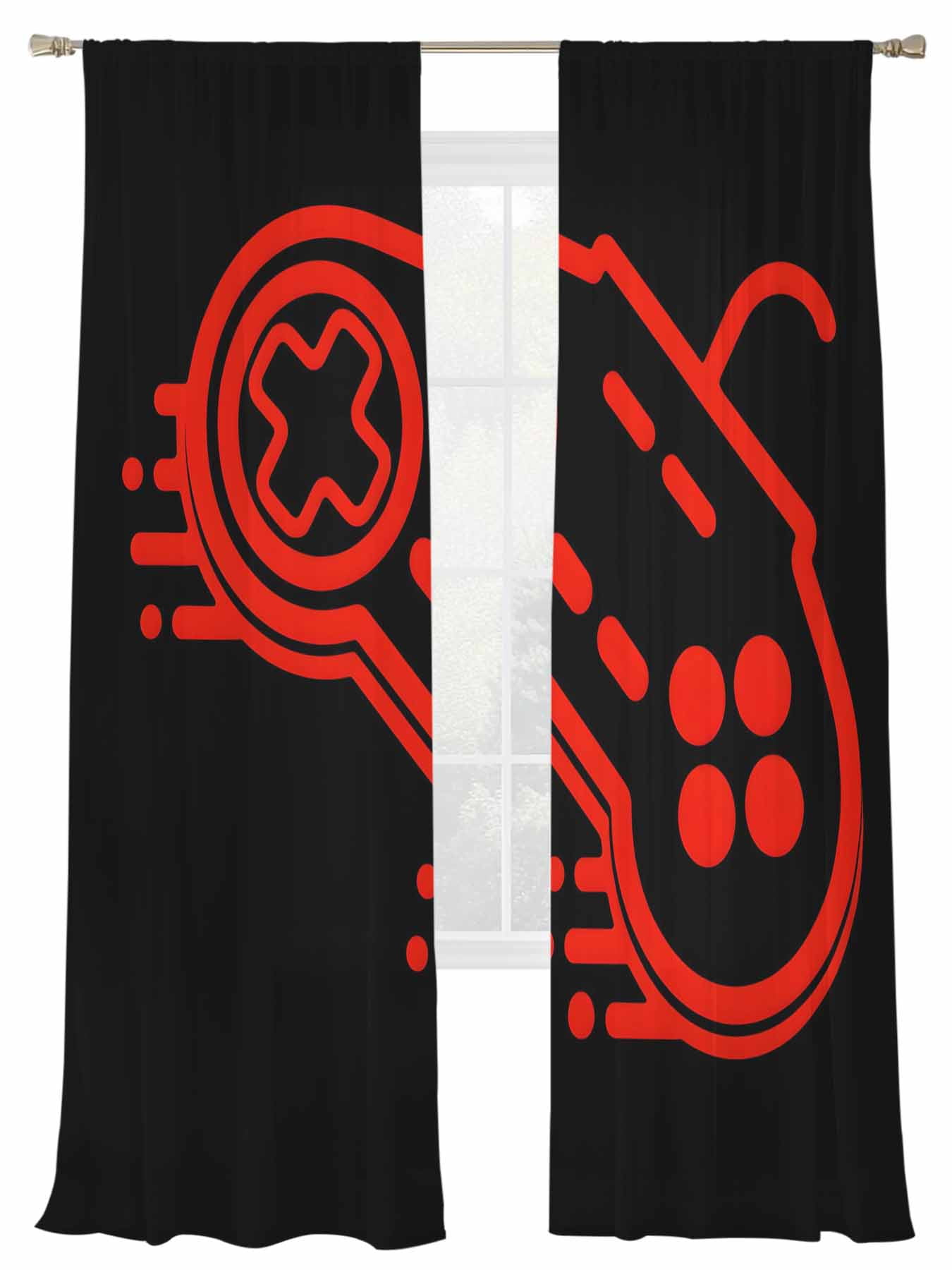 Game Theme Sheer Curtains 84 Inch Long 2 Panels, Red Game Controller ...
