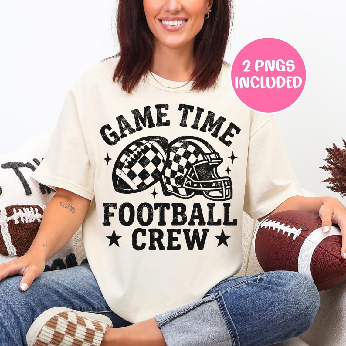 Game Time Football Crew, Trendy Retro Football Shirt, Checker Football ...