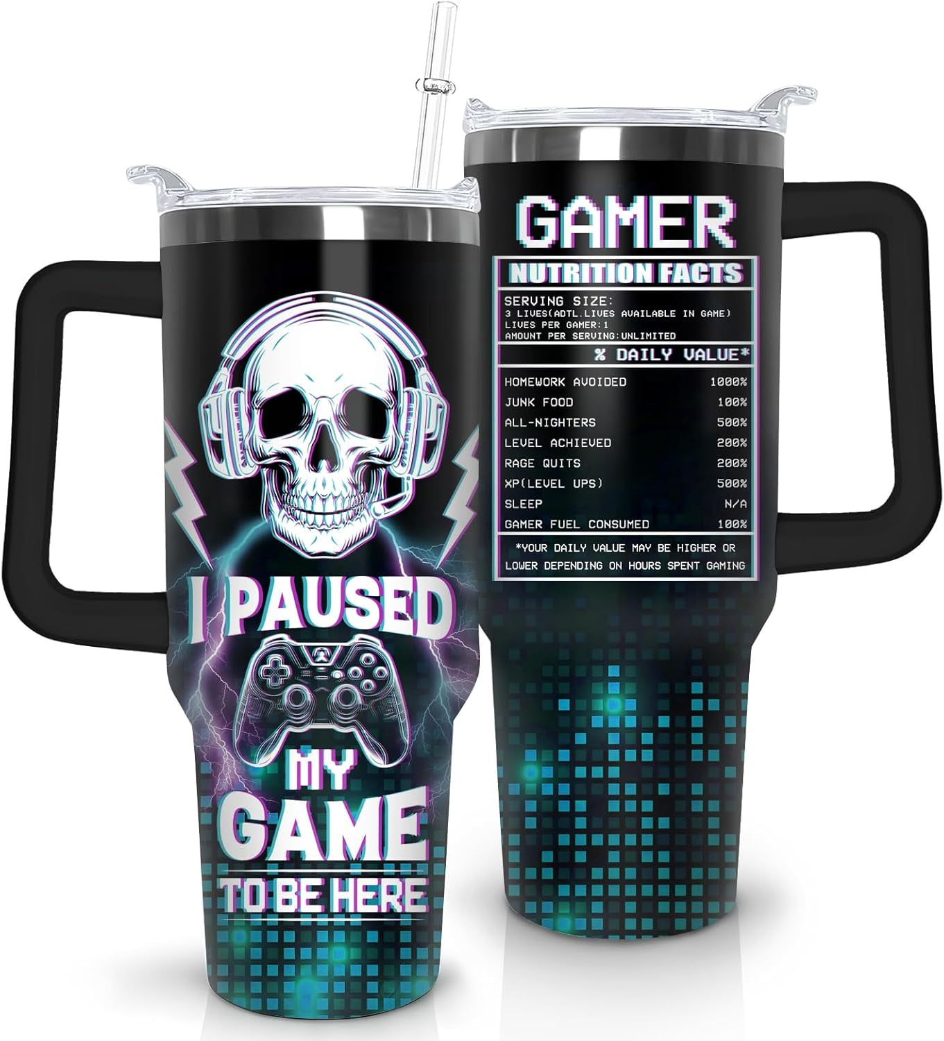 Game Tumbler with Lid and Straw, 40oz Gamer Water Bottle Cup with ...