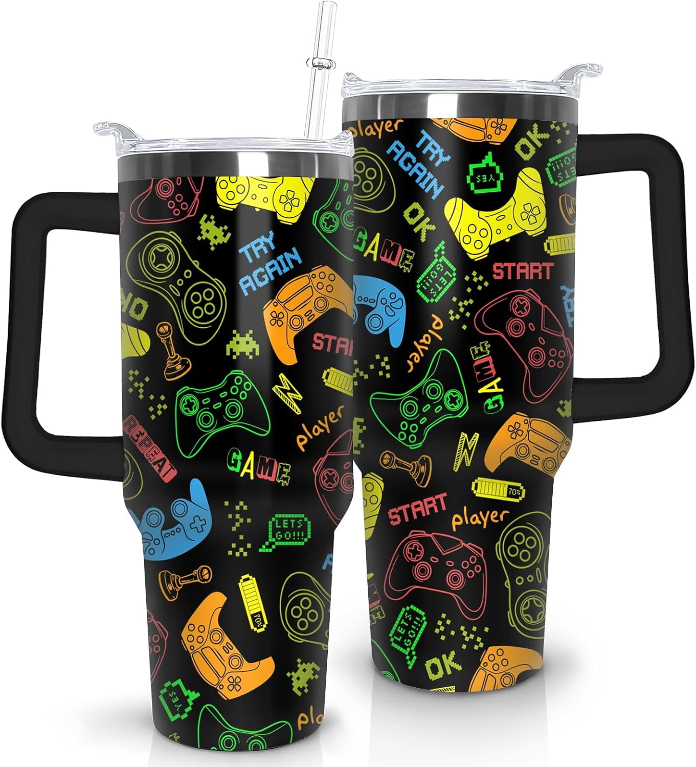 Game Tumbler with Lid and Straw, 40oz Gamer Water Bottle Cup with ...