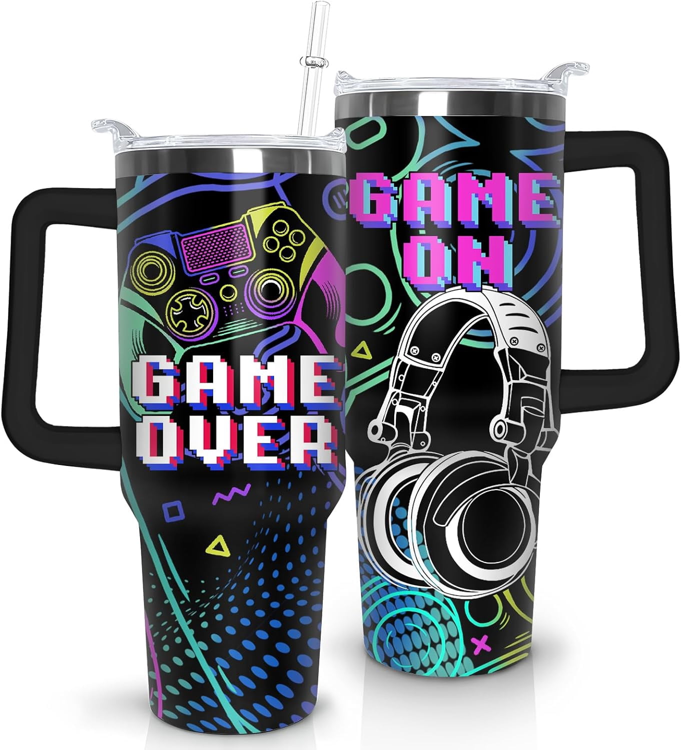 Game Tumbler with Lid and Straw, 40oz Gamer Water Bottle Cup with ...