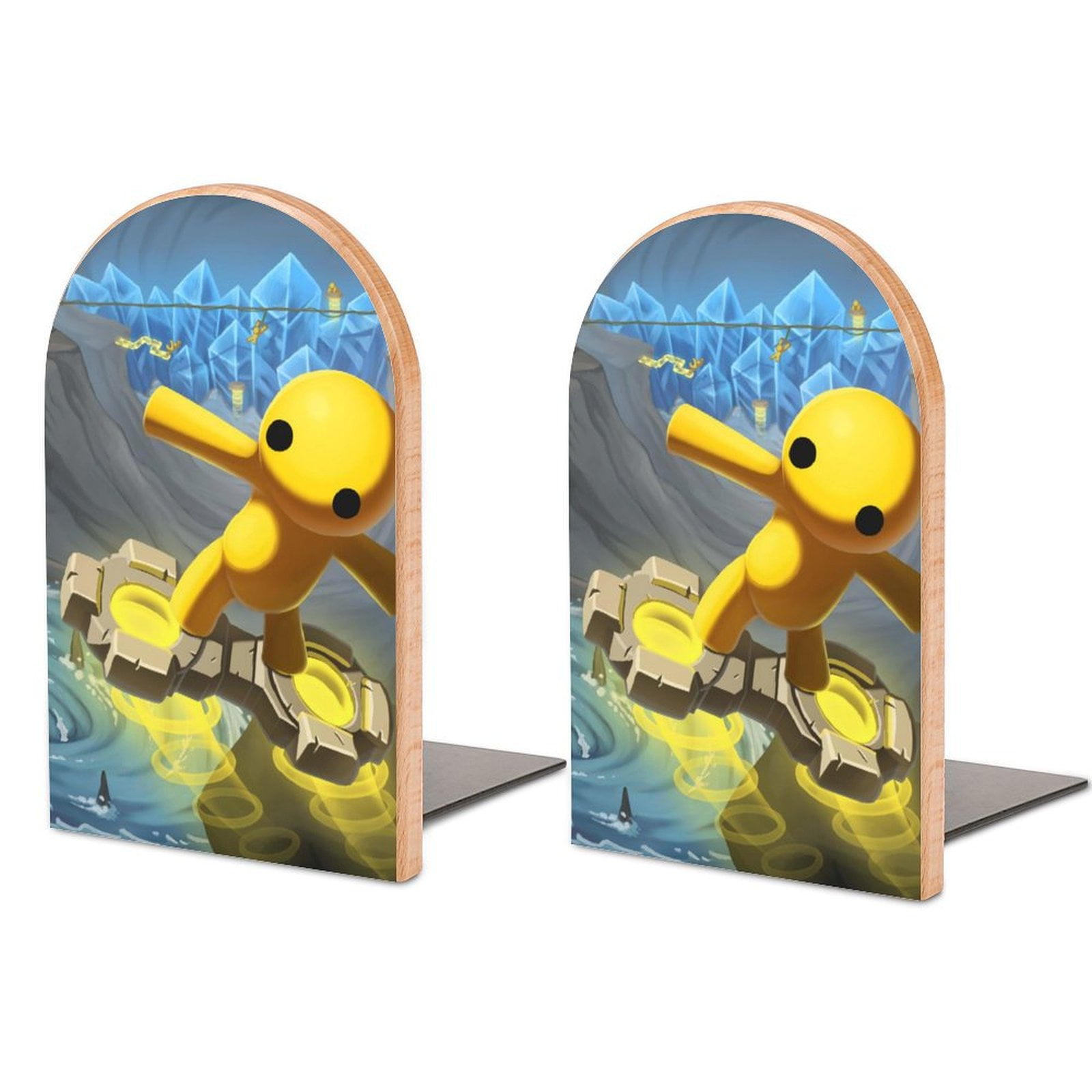 Game Wobbly Life Bookends Wood Book Divider Decor Shelves Non-Skid Book ...