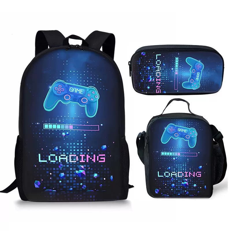 Game console Backpack animation three-piece bag pencil case backpack ...