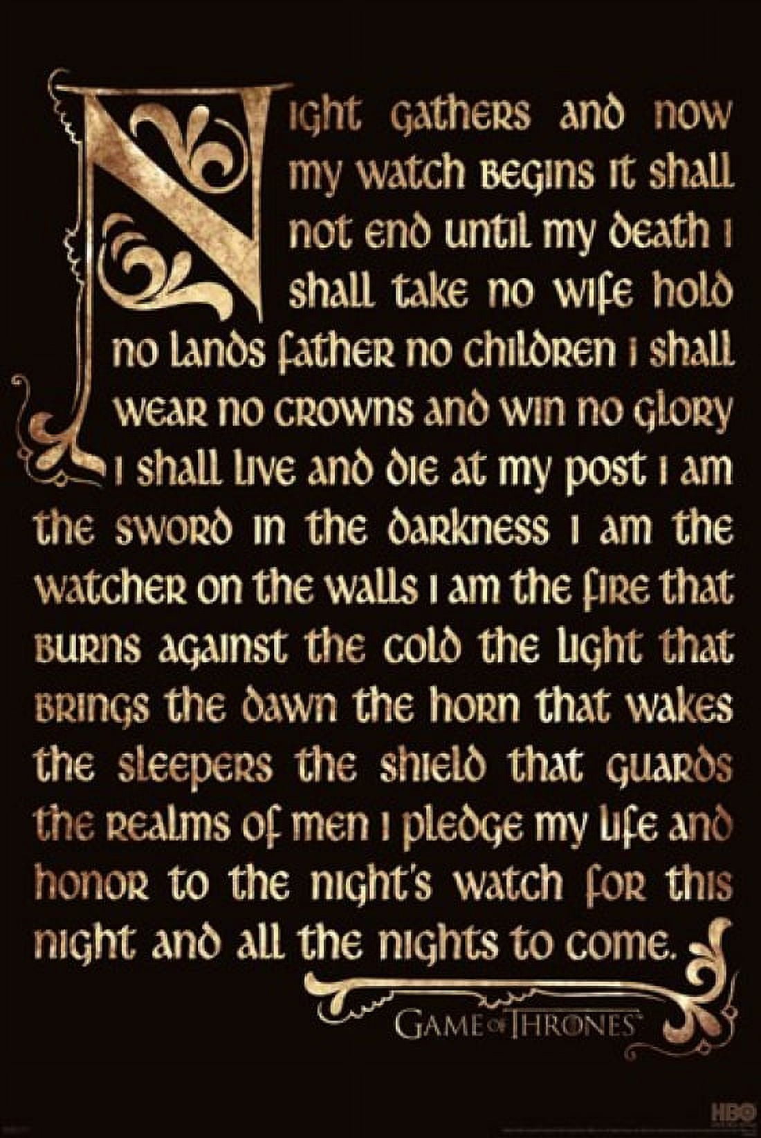 Game of Thrones - Night's Watch Oath Poster (24 x 36) - Walmart.com