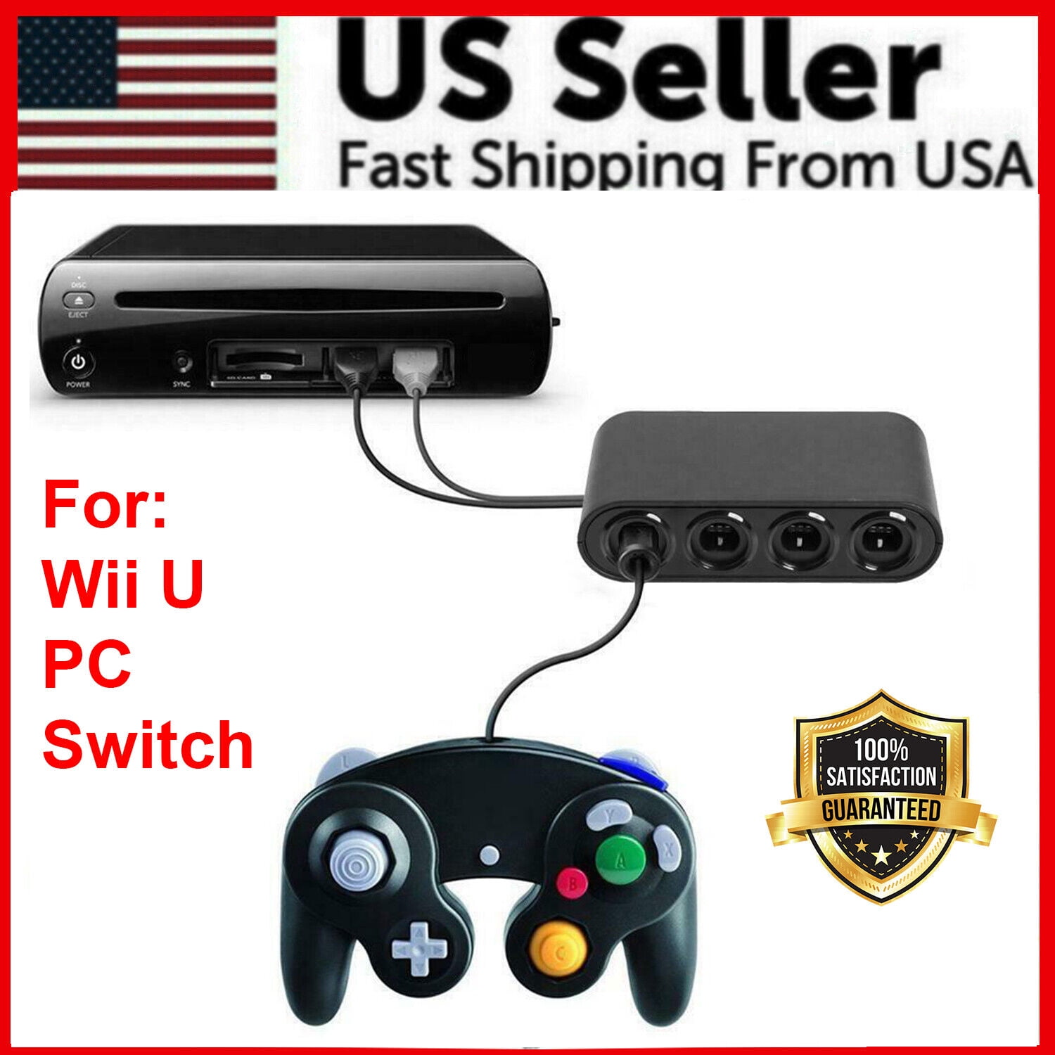 GameCube Controller Adapter 4 Port For Nintendo Switch Wii U & PC USB ...