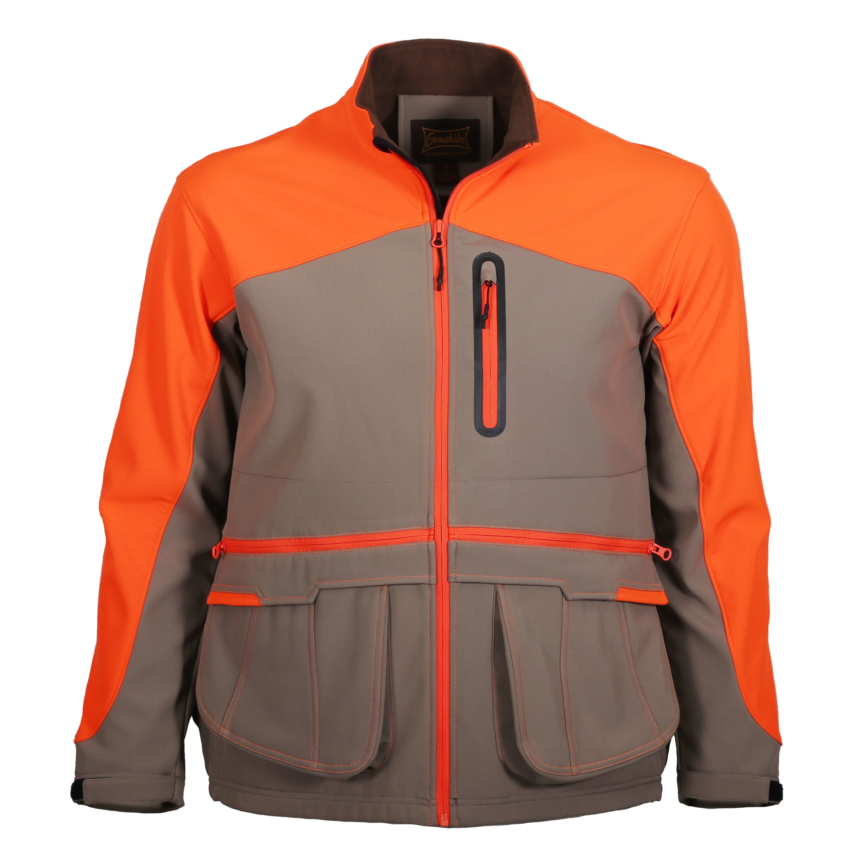 Gamehide Jacket Soft Shell Mid-Weight Upland Hunting Tan/Blaze Orange ...