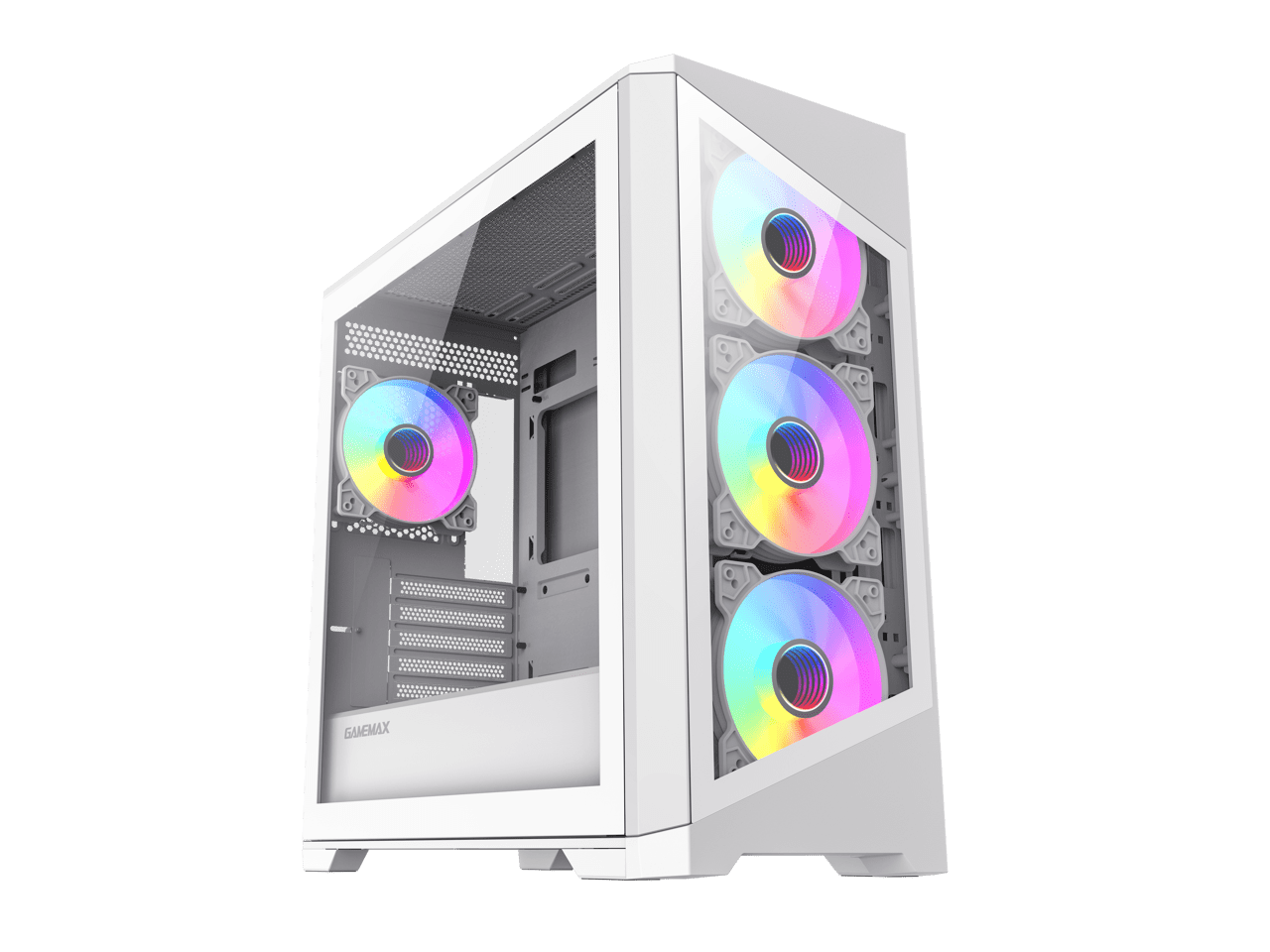 Gamemax Destroyer TGW White USB3.0 Tempered Glass Micro ATX Tower Gaming Computer Case w/Dual ...