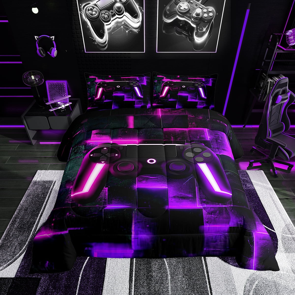 Gamepad Bedding Sets Gamer Comforter Set, Aesthetic Neon Futuristic ...
