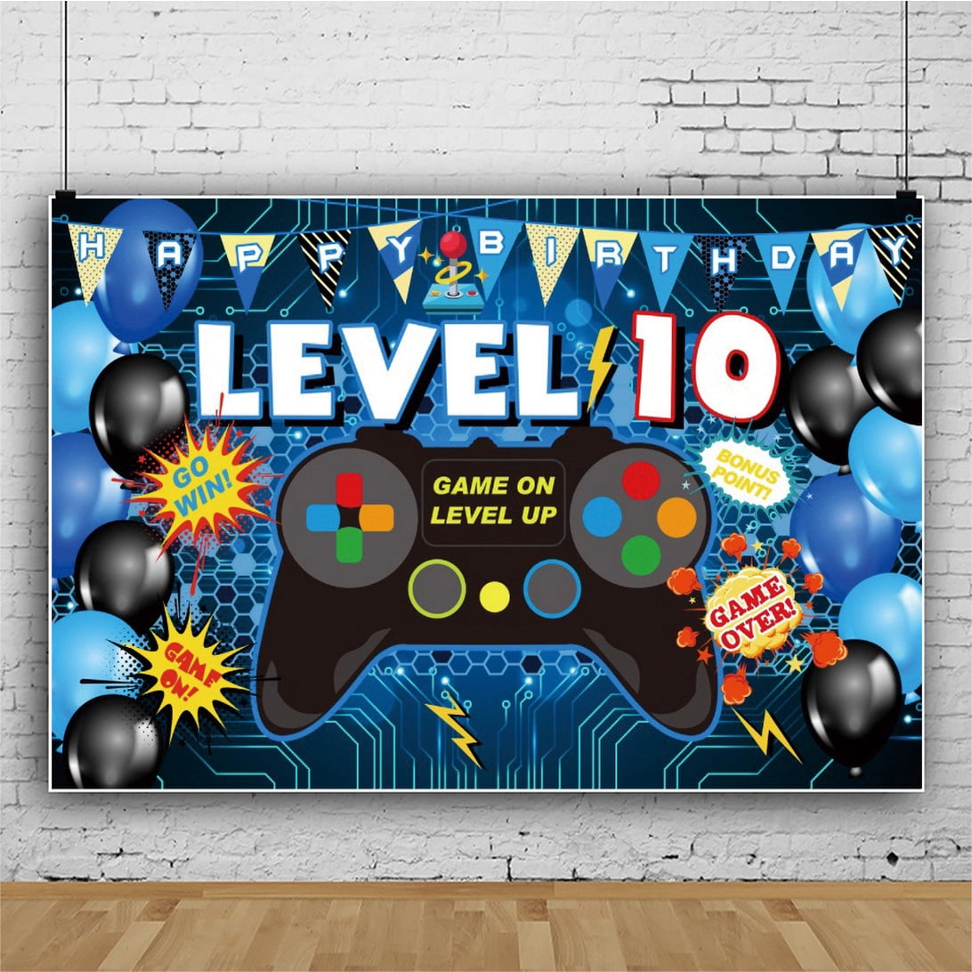 Gamepad Birthday Background for Boy Birthday Party Game On Level Up ...
